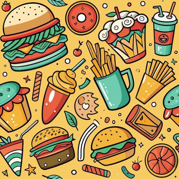 Premium Vector | Fast Food Seamless Pattern Premium Vector | Fast Food Seamless Pattern