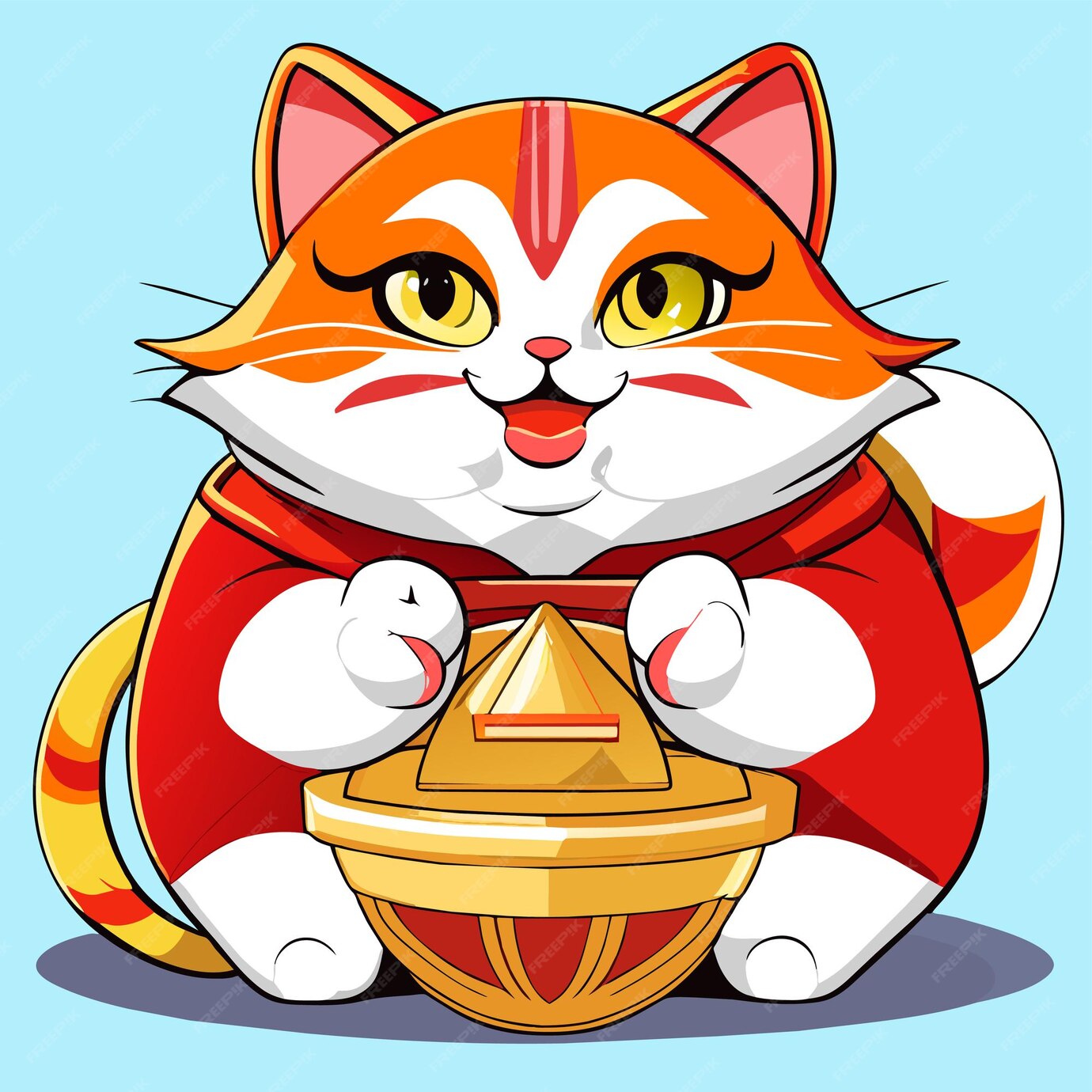 Premium Vector Fat Japanese Cat Maneki Neko Hand Drawn Cartoon
