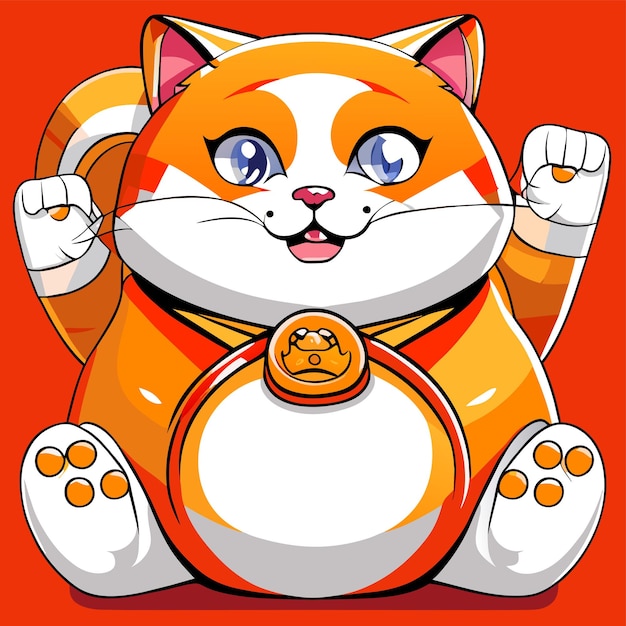 Premium Vector Fat Japanese Cat Maneki Neko Hand Drawn Cartoon