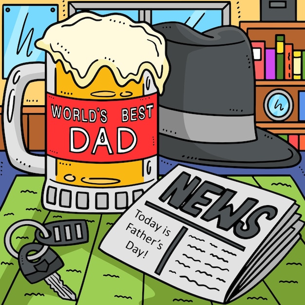 Premium Vector | Fathers Day Worlds Best Dad Colored Cartoon Premium Vector | Fathers Day Worlds Best Dad Colored Cartoon