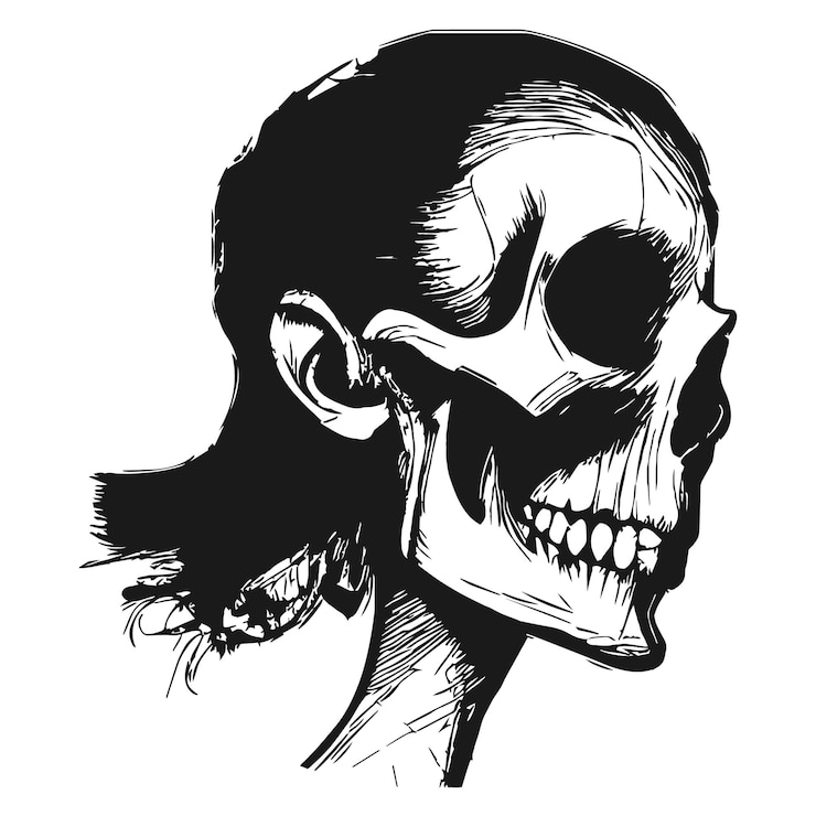 Premium Vector Female Skull Drawing Hand Drawn Vector Black And White
