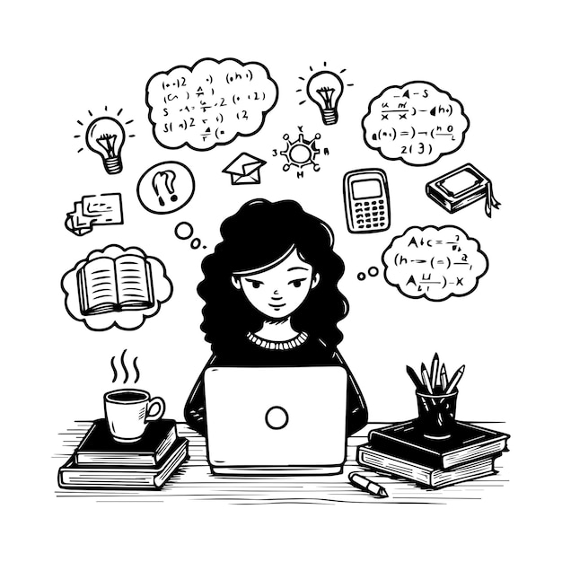 Premium Vector | Female Student Focused on Online Learning Premium Vector | Female Student Focused on Online Learning
