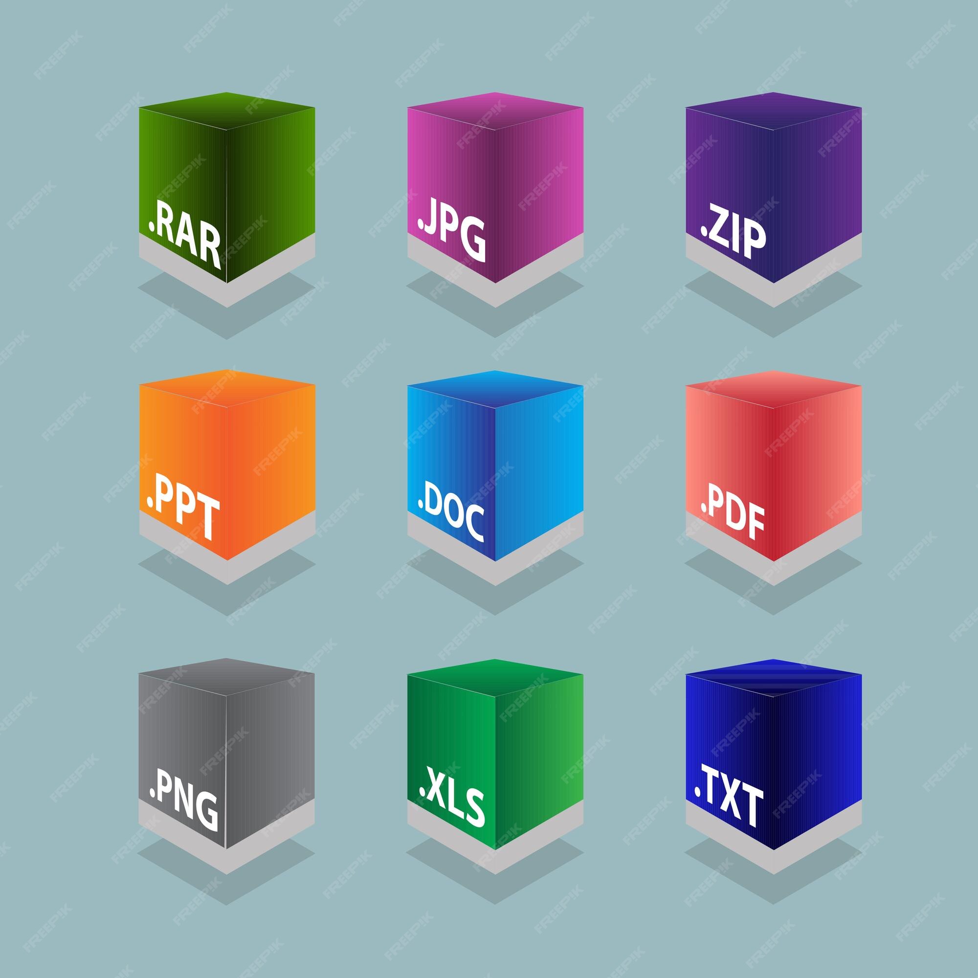 Premium Vector | File format extensions 3d vector illustration Premium Vector | File format extensions 3d vector illustration