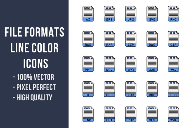 Premium Vector | File formats line color icons Premium Vector | File formats line color icons