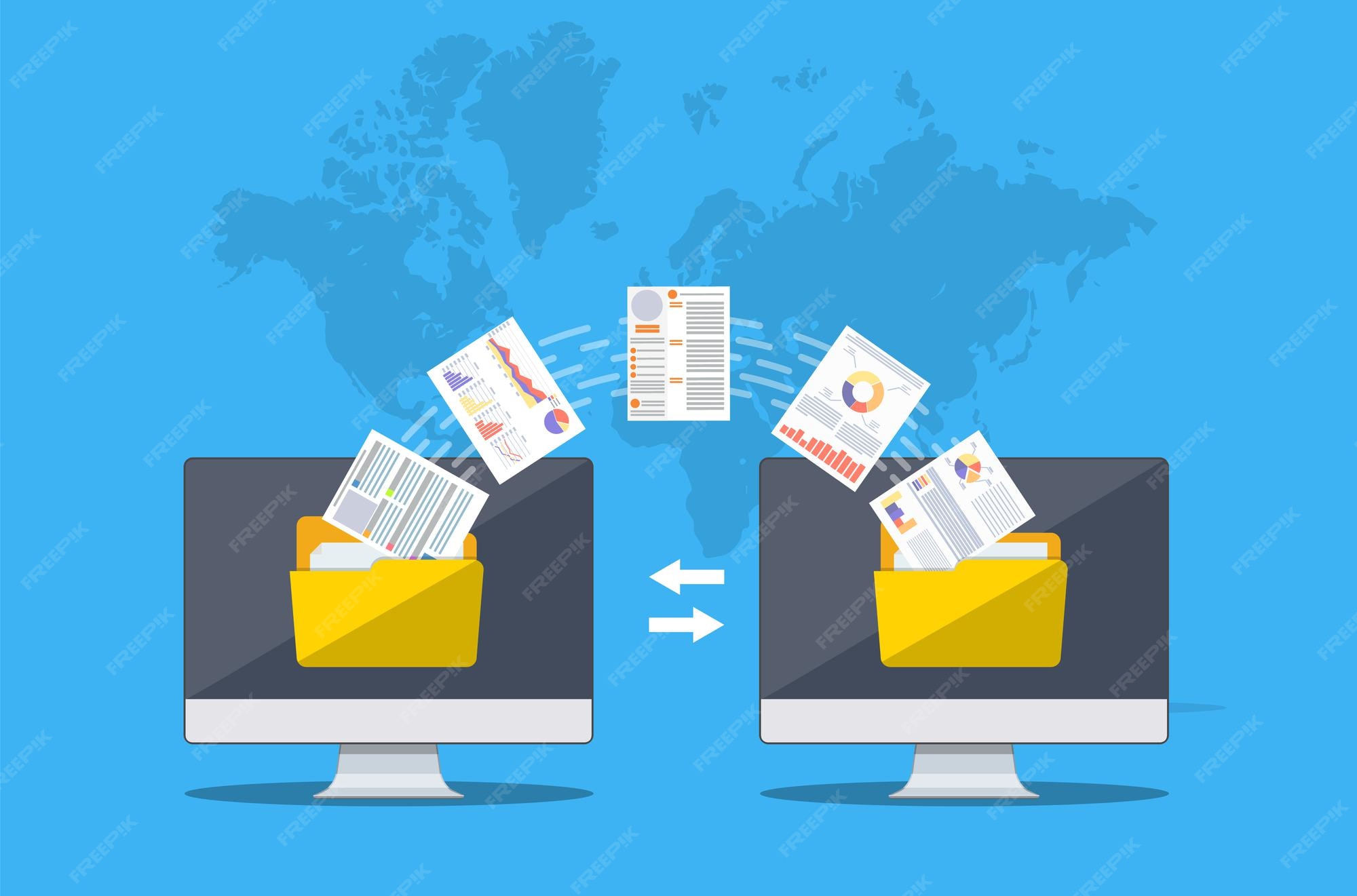 Premium Vector | File transfer. two computers with folders on screen ...