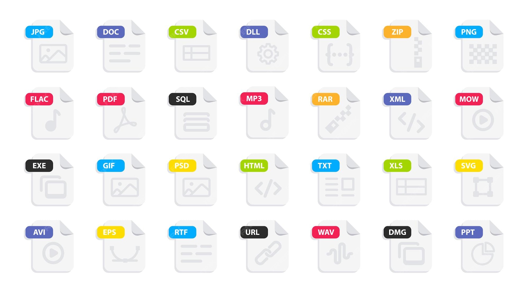 Premium Vector | File type icon set popular files format and document in flat style design ...