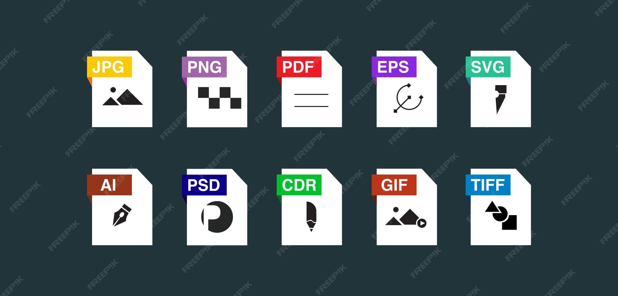 파일 형식 아이콘 플랫 디자인의 파일 형식 파일 및 문서 확장자 Ui 벡터용 아이콘 프리미엄 벡터