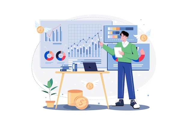Premium Vector | Financial Analyst analyzing market trends Premium Vector | Financial Analyst analyzing market trends