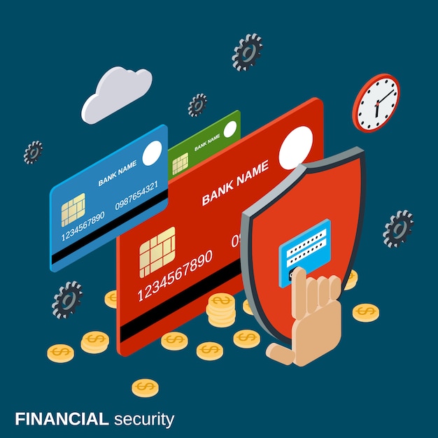 Premium Vector | Financial security flat 3d isometric vector concept Premium Vector | Financial security flat 3d isometric vector concept