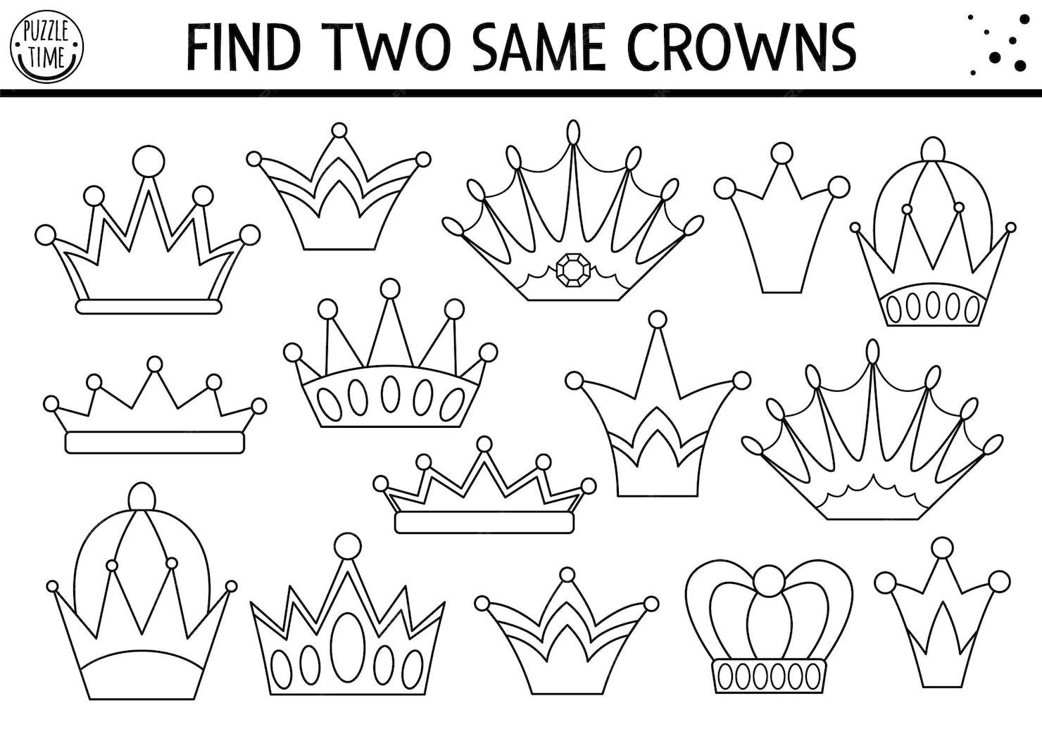 Premium Vector | Find two same crowns black and white fairytale ... Premium Vector | Find two same crowns black and white fairytale ...