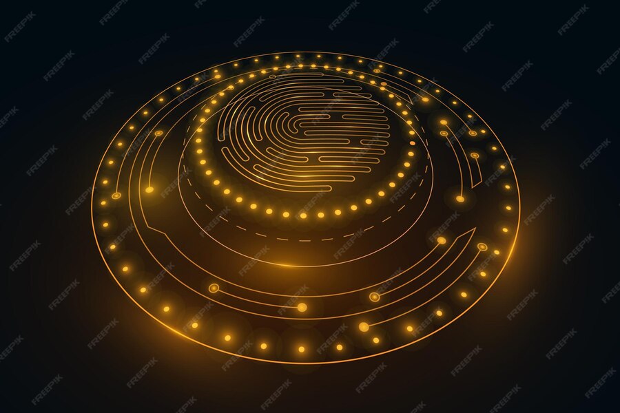 Premium Vector | Fingerprint verification with glowing scifi hud for ...