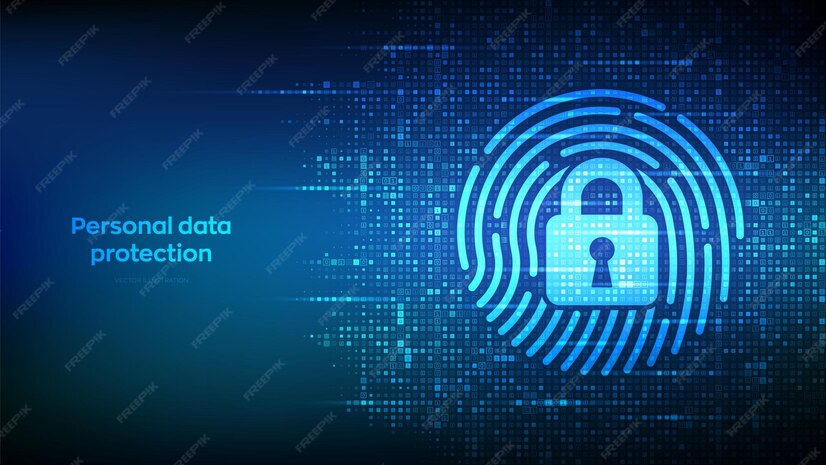 Premium Vector Fingerprint With Padlock Icon Made With Binary Code Personal Data Protection