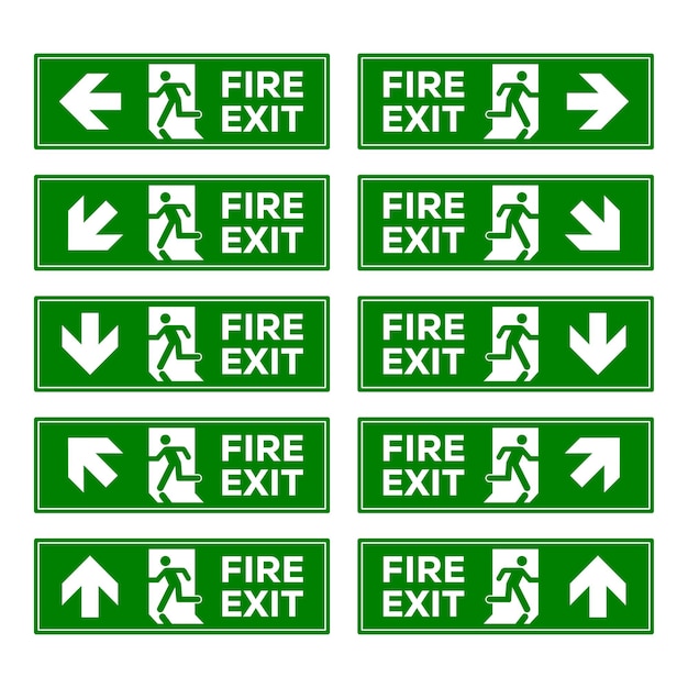 Premium Vector | Fire exit signs set or Emergency exit sign set and ... Premium Vector | Fire exit signs set or Emergency exit sign set and ...