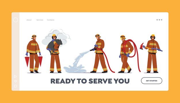 Premium Vector Fire Fighters Landing Page Template Male Characters