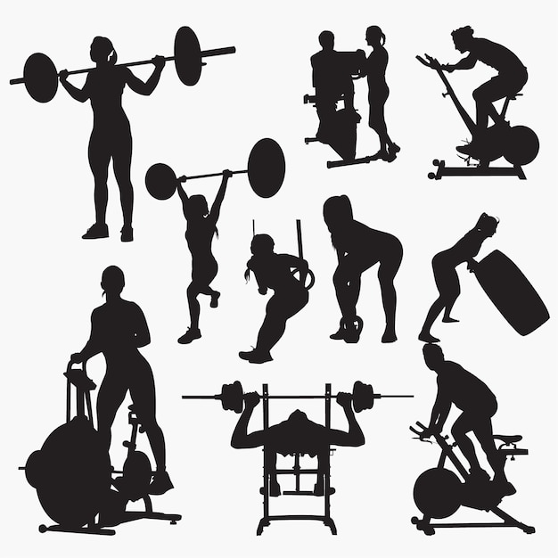 Premium Vector | Fitness gym silhouettes Premium Vector | Fitness gym silhouettes