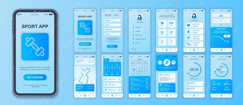 Premium Vector | Fitness mobile app interface screens template set ...