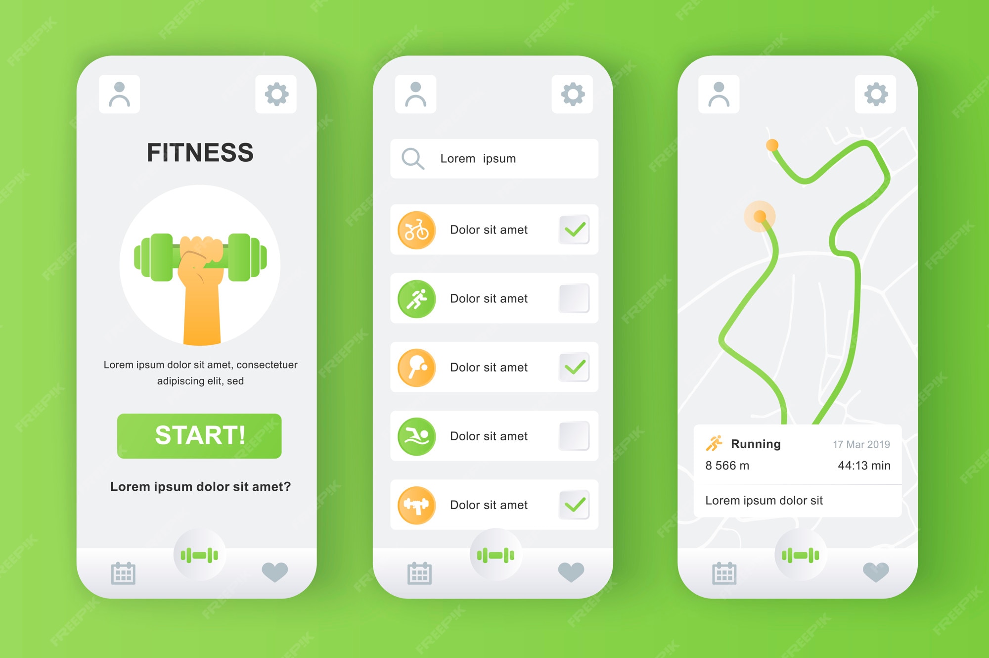 모바일 앱을위한 피트니스 모니터 고유의 신형 키트 지도에서 달리기 경로가있는 개인 추적기 다양한 종류의 운동 스포츠 Ui