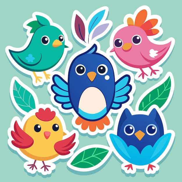 Five cute cartoon birds in a sticker style design | Premium AI ... Five cute cartoon birds in a sticker style design | Premium AI ...
