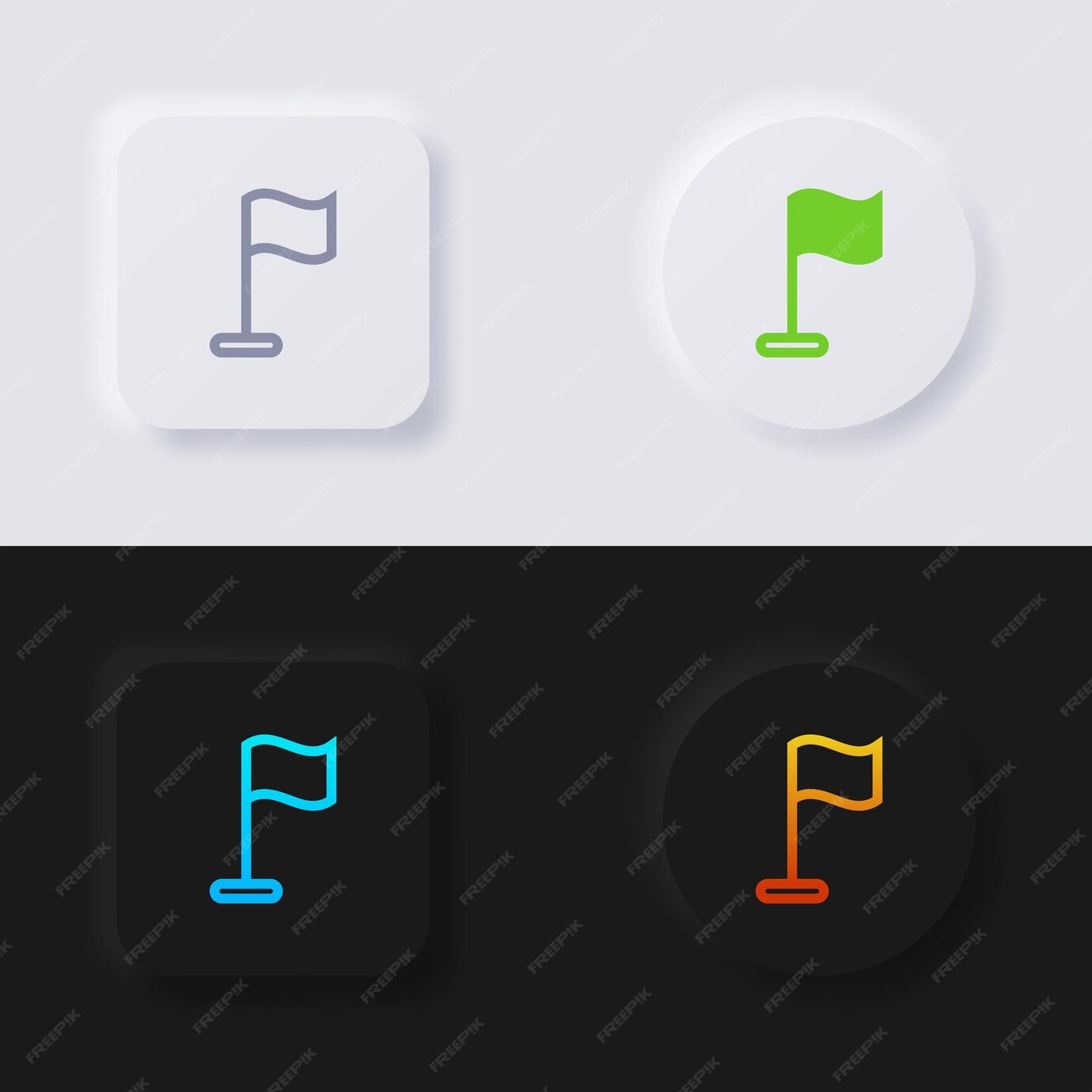 플래그 아이콘은 웹 디자인 응용 프로그램 Ui 등을 위한 다중 색상 뉴모피즘 버튼 소프트 Ui 디자인을 설정합니다 아이콘은 버튼 벡터를 설정합니다 프리미엄 벡터