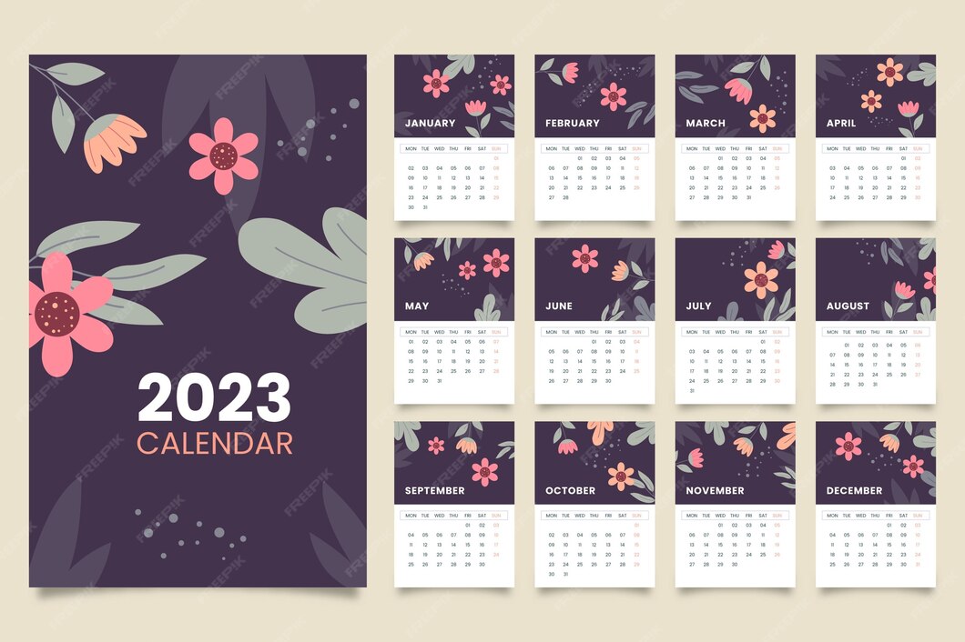 Premium Vector | Flat 2023 monthly calendar template template Premium Vector | Flat 2023 monthly calendar template template
