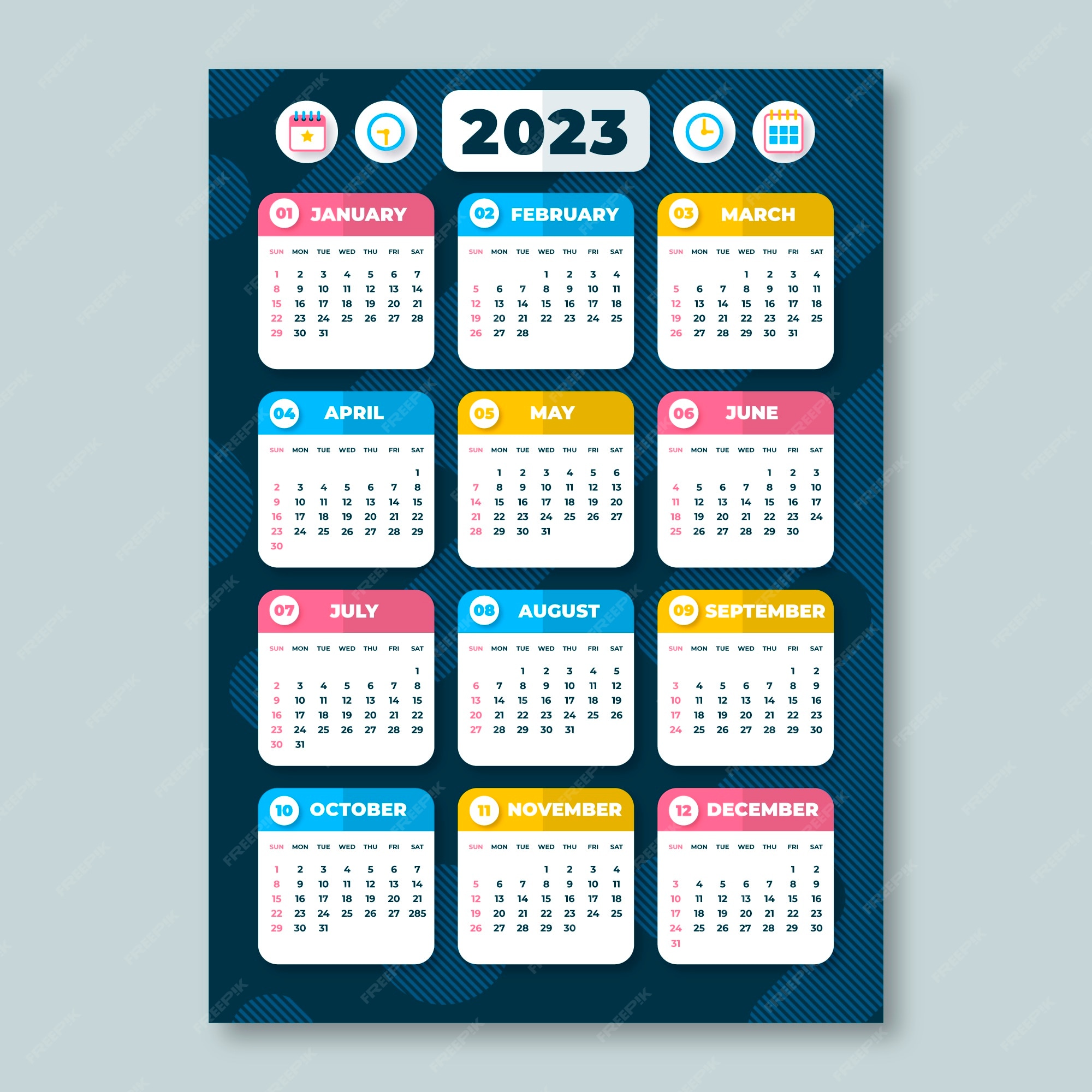 Premium Vector | Flat 2023 monthly calendar template template Premium Vector | Flat 2023 monthly calendar template template