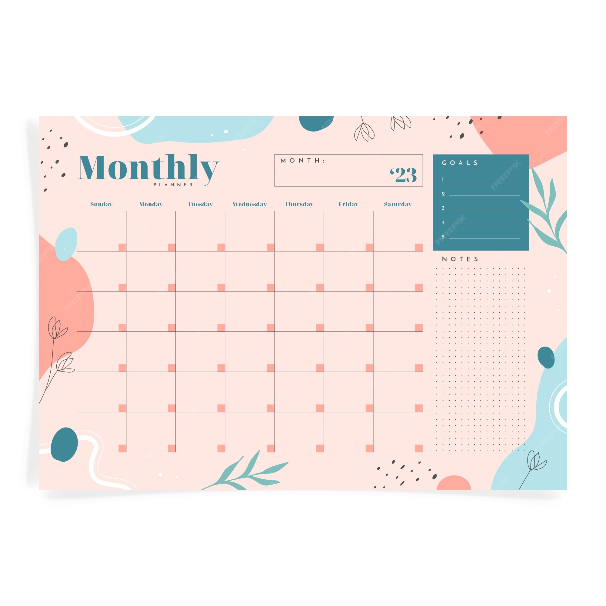 Premium Vector | Flat 2023 monthly planner calendar template Premium Vector | Flat 2023 monthly planner calendar template