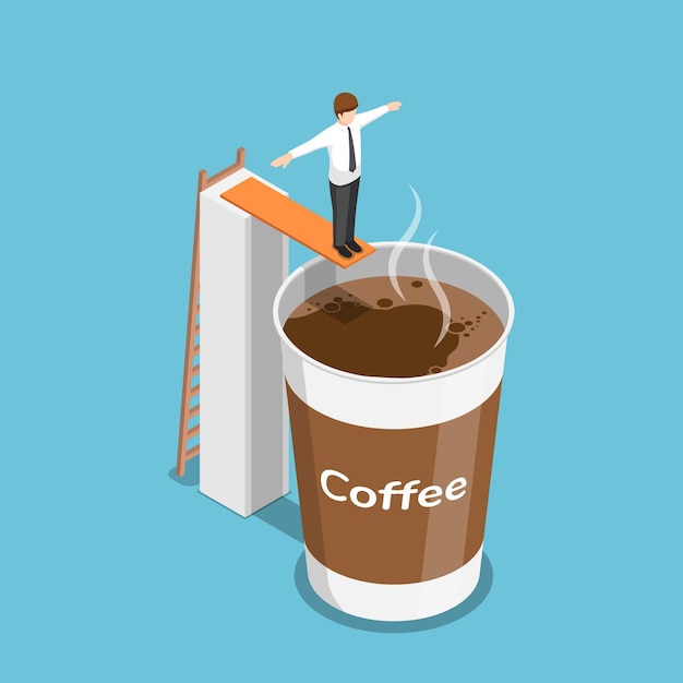 Premium Vector | Flat 3d isometric businessman ready to jump into a cup ... Premium Vector | Flat 3d isometric businessman ready to jump into a cup ...