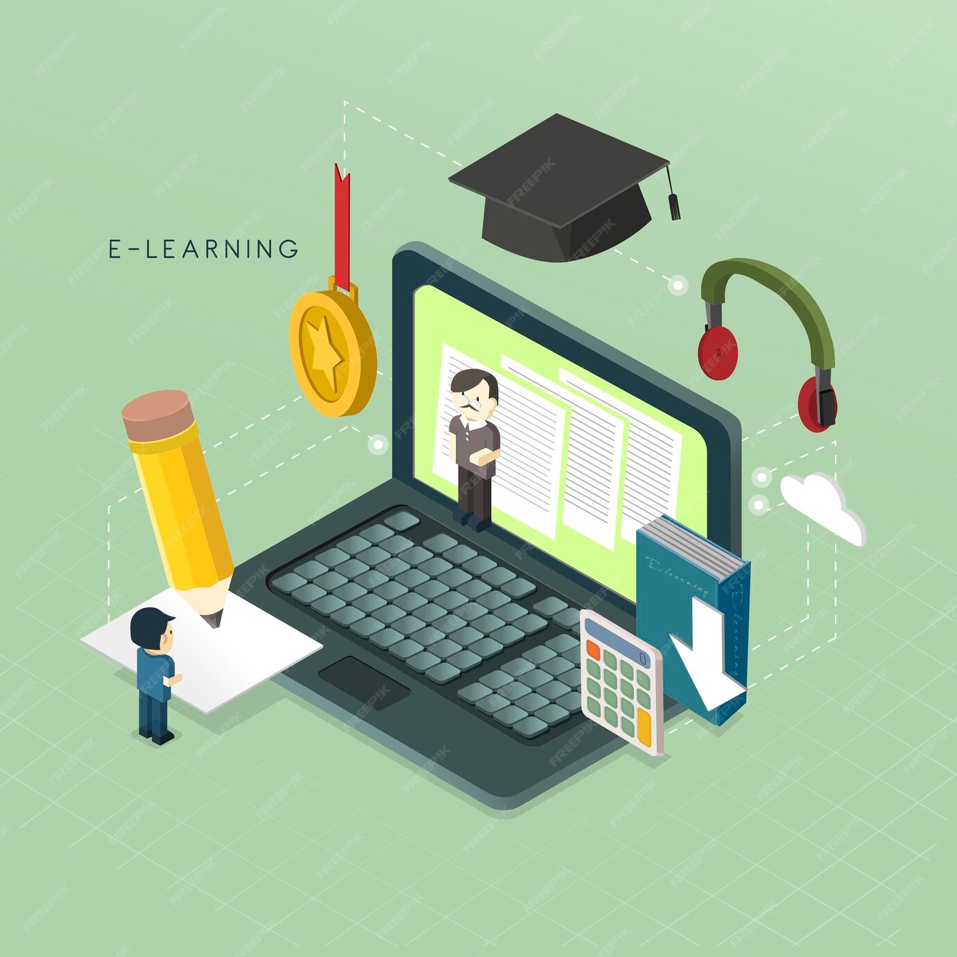 Premium Vector | Flat 3d isometric elearning concept illustration Premium Vector | Flat 3d isometric elearning concept illustration
