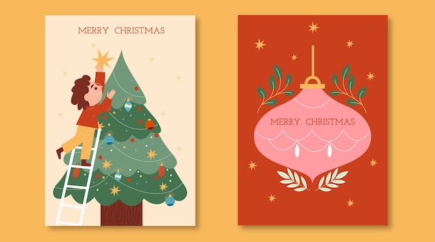 Premium Vector | Flat christmas greeting cards set Premium Vector | Flat christmas greeting cards set