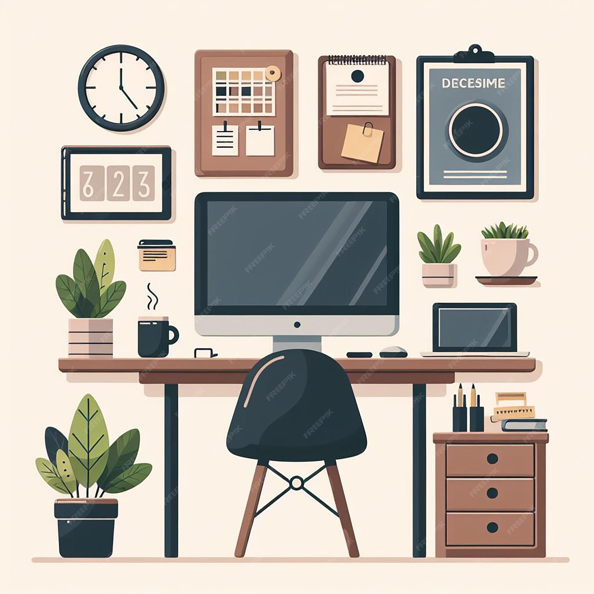 Premium Vector Flat Design Illustration Of Simple Workspace Decoration