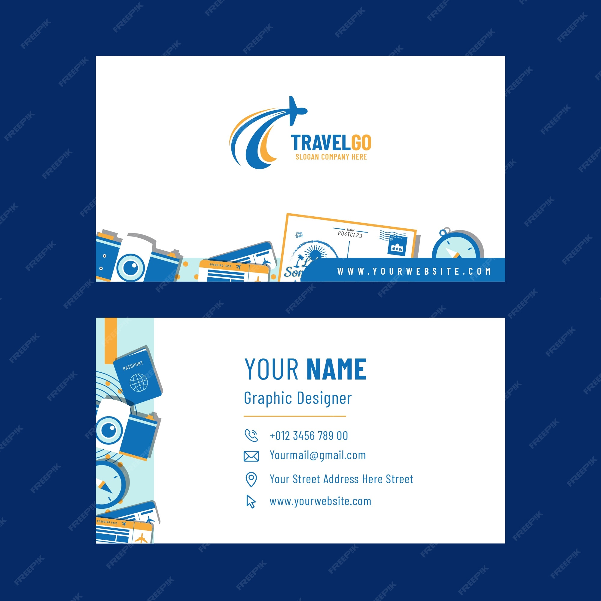 Premium Vector Flat Design Travel Agency Horizontal Business Card