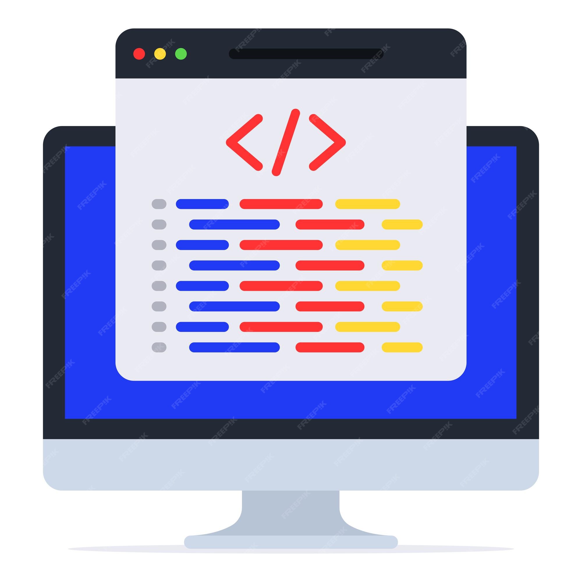 Premium Vector | Flat style computer with coding browser window