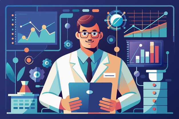 Flat Style Data Scientist with Data Analytics Tools and Machine Learning Algorithms | Premium AI ...