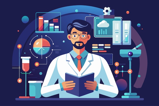 Flat Style Data Scientist with Data Analytics Tools and Machine Learning Algorithms | Premium AI ...