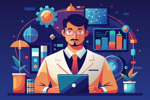 Flat Style Data Scientist with Data Analytics Tools and Machine ...