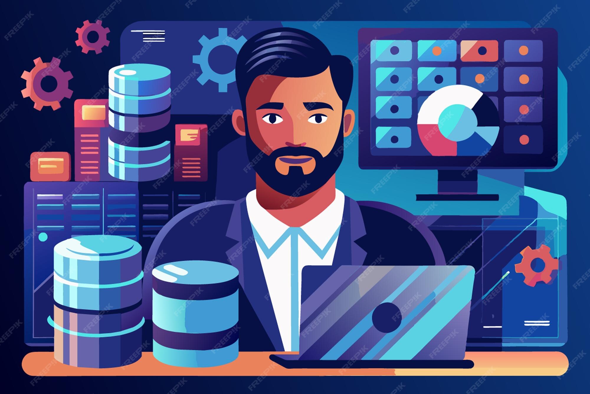 Premium Vector | Flat Style Database Administrator with Database ...