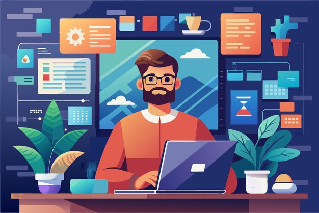 Premium Vector | Flat Style Web Developer with Web Development ...