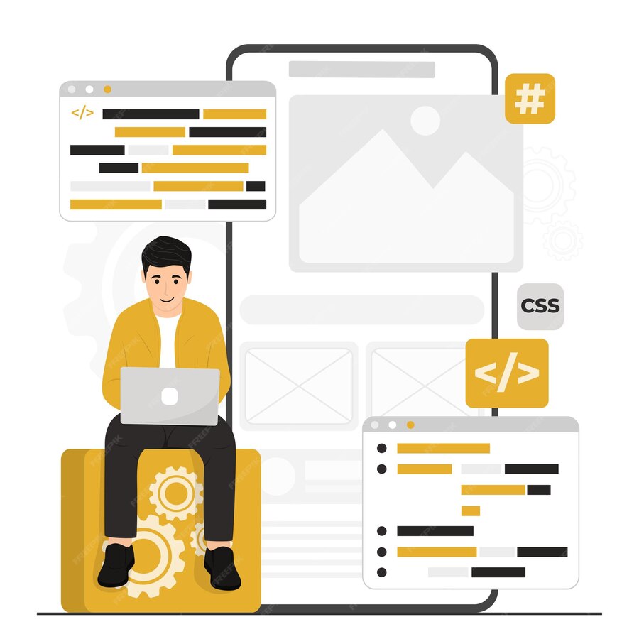 Premium Vector | Flat vector app development concept with programming coding