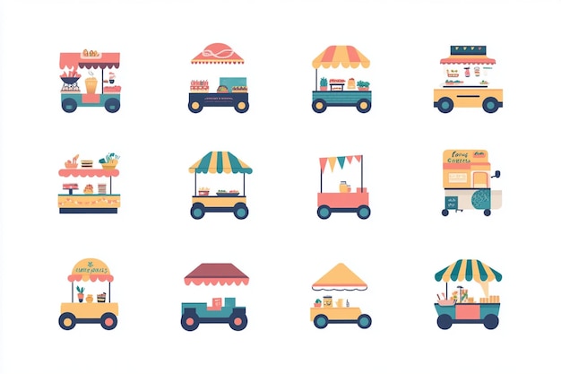 Flat Vector Icons of Festival Market Stalls | Premium AI-generated vector Flat Vector Icons of Festival Market Stalls | Premium AI-generated vector