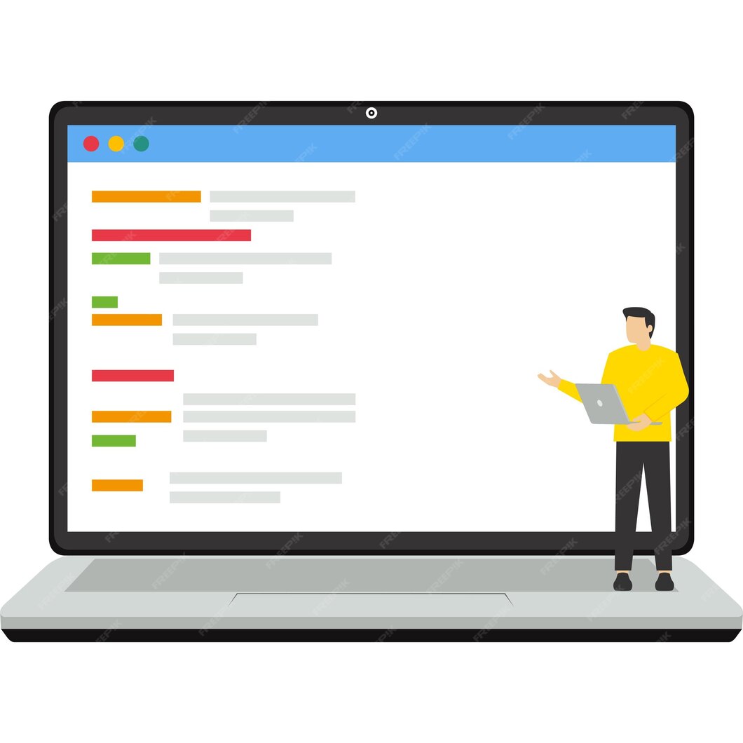 Premium Vector | Flat vector illustration young programmer coding website on laptop from command ...