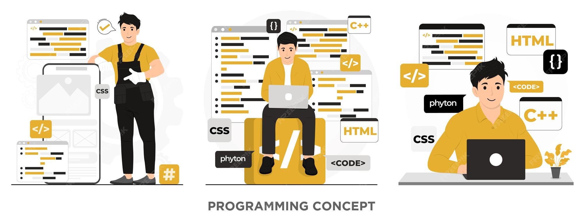 Premium Vector | Flat vector programming and coding concept illustration
