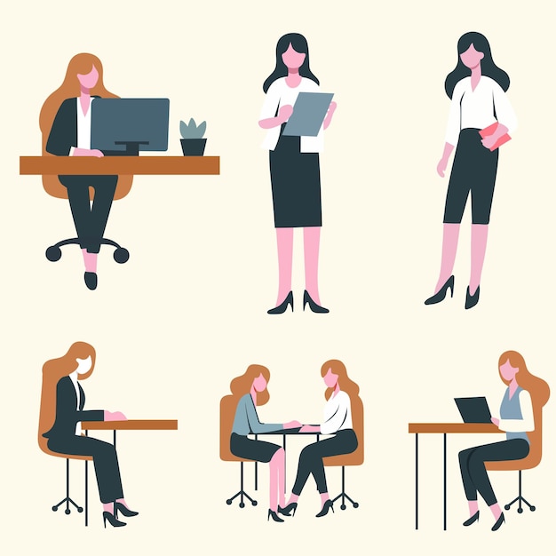 Premium Vector | Flat woman office workers vector IIlustration set Premium Vector | Flat woman office workers vector IIlustration set