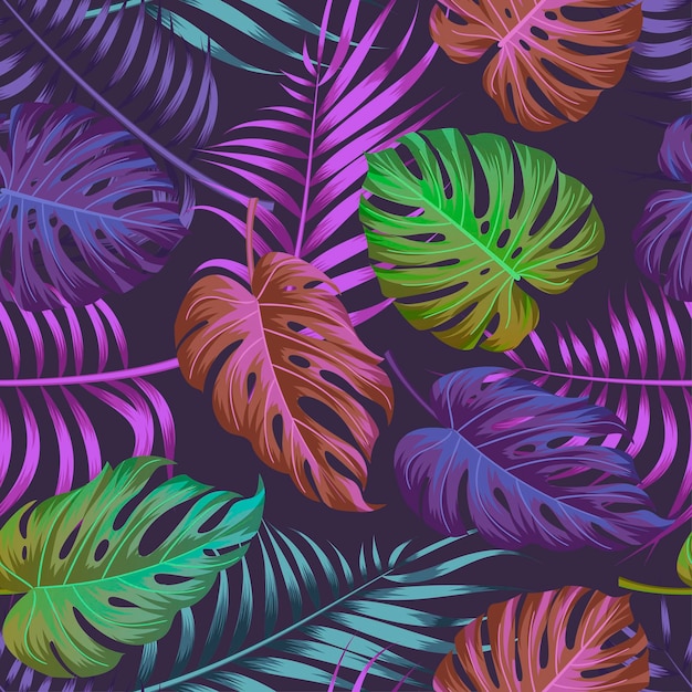 Premium Vector | Floral seamless pattern with leaves. tropical background Premium Vector | Floral seamless pattern with leaves. tropical background