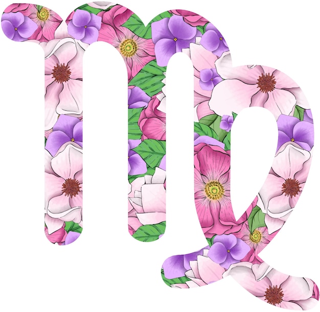 Premium Vector | Floral virgo zodiac sign vector illustration Premium Vector | Floral virgo zodiac sign vector illustration