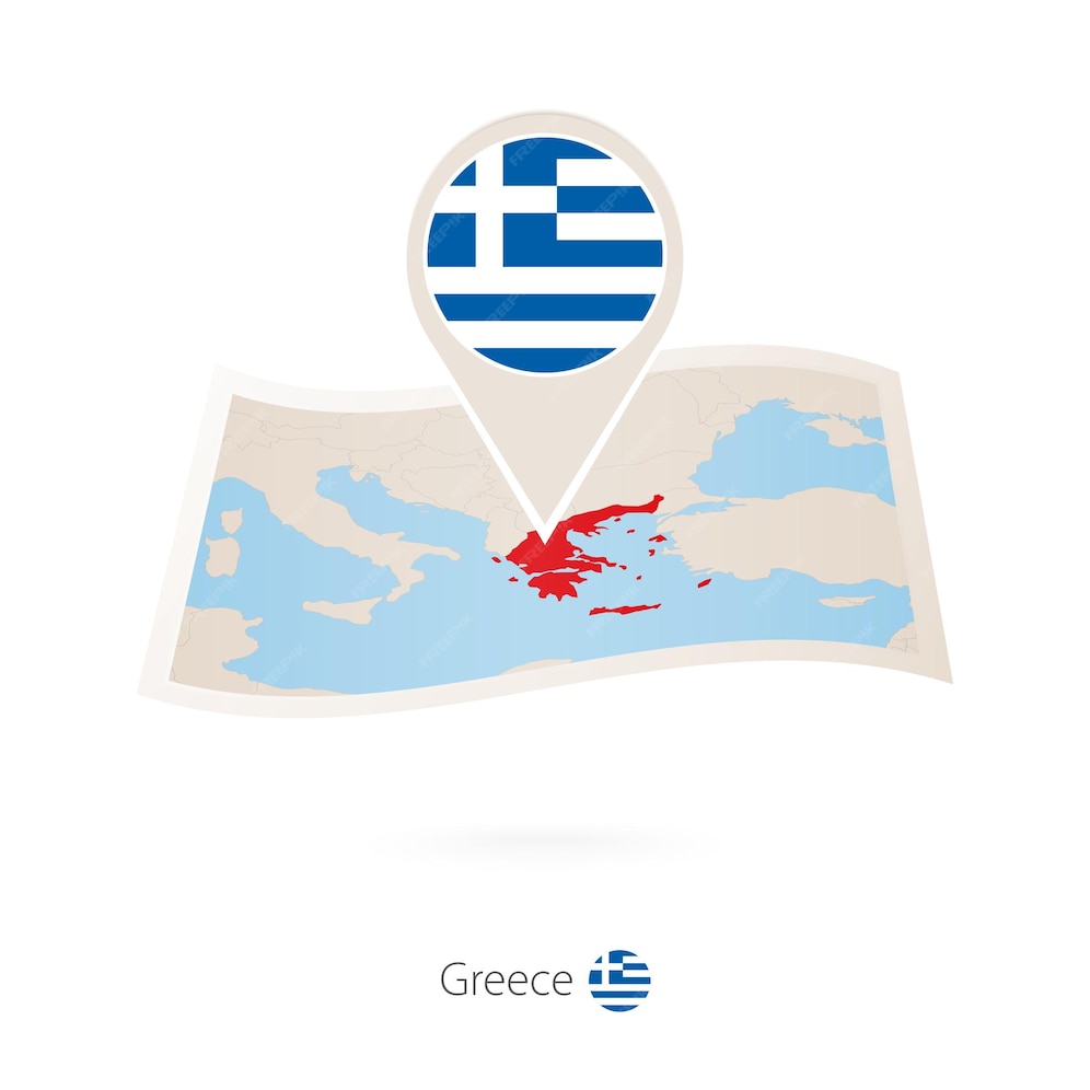 Premium Vector | Folded paper map of greece with flag pin of greece Premium Vector | Folded paper map of greece with flag pin of greece