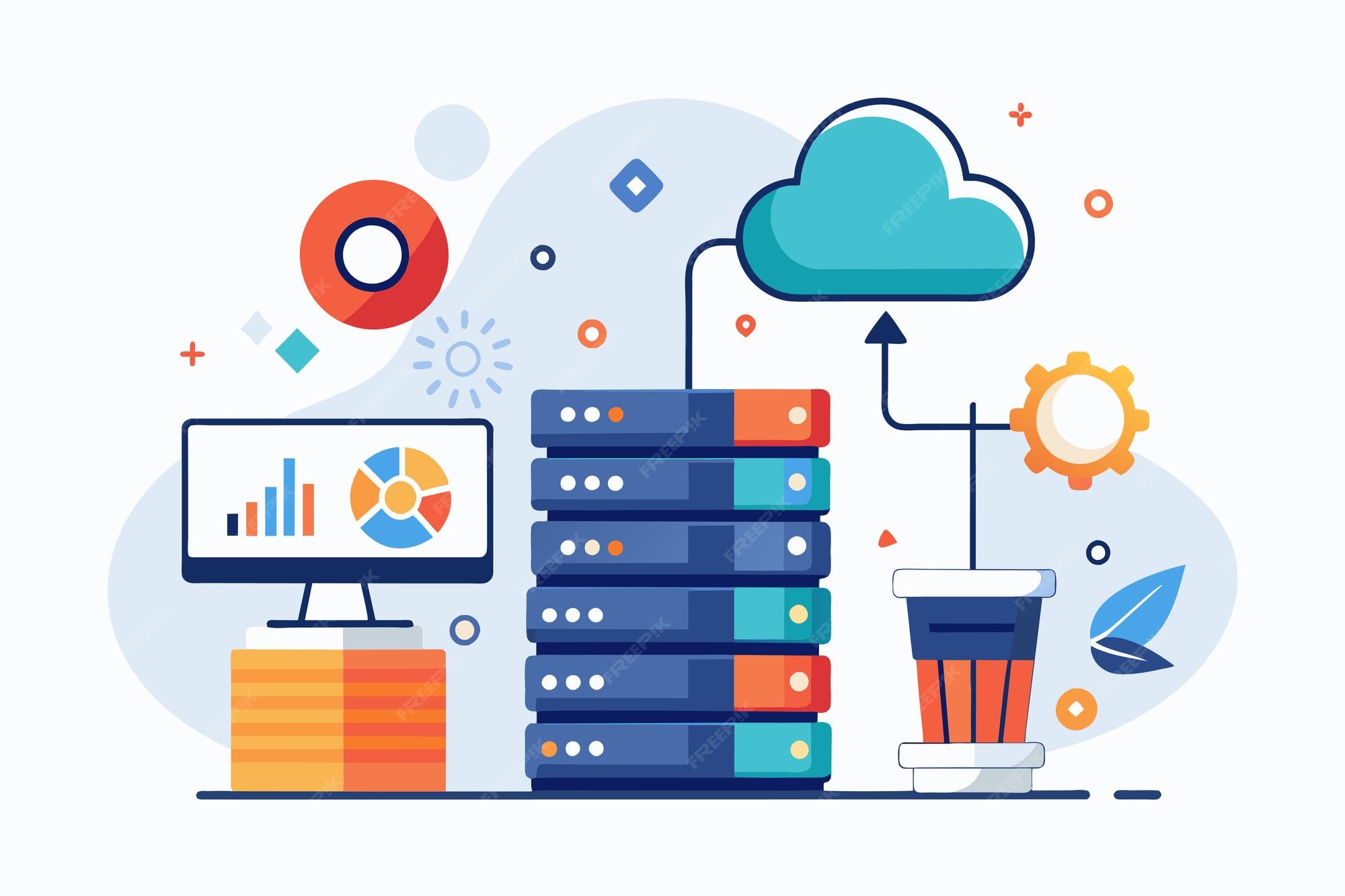 Premium Vector | Folders stacked on a surface with a cloud hovering above them representing ...