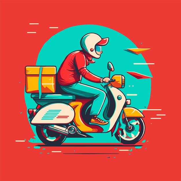 Premium Vector Food Delivery Man Riding Scooter Motorcycle