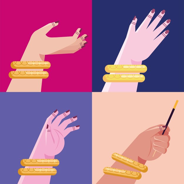 Premium Vector | Four hands with bracelets Premium Vector | Four hands with bracelets