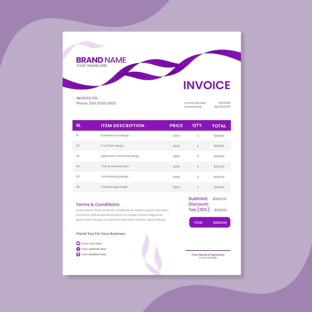 Premium Vector | Free vector minimal invoice design template Premium Vector | Free vector minimal invoice design template