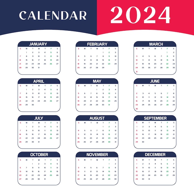 Premium Vector | Free Vector New Year Calender Months 2024 Premium Vector | Free Vector New Year Calender Months 2024